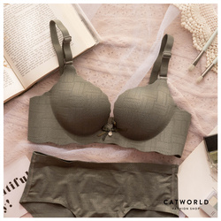 月光仙境。無痕無鋼圈波浪邊內衣組（軍綠）AB.C杯-Catworld