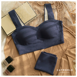 保暖磨毛棉寬肩小可愛BRA TOP內褲/組(深藍)-Catworld
