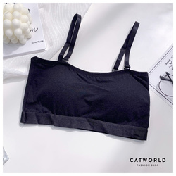 細肩帶純棉平口小可愛BRA TOP(黑)-Catworld